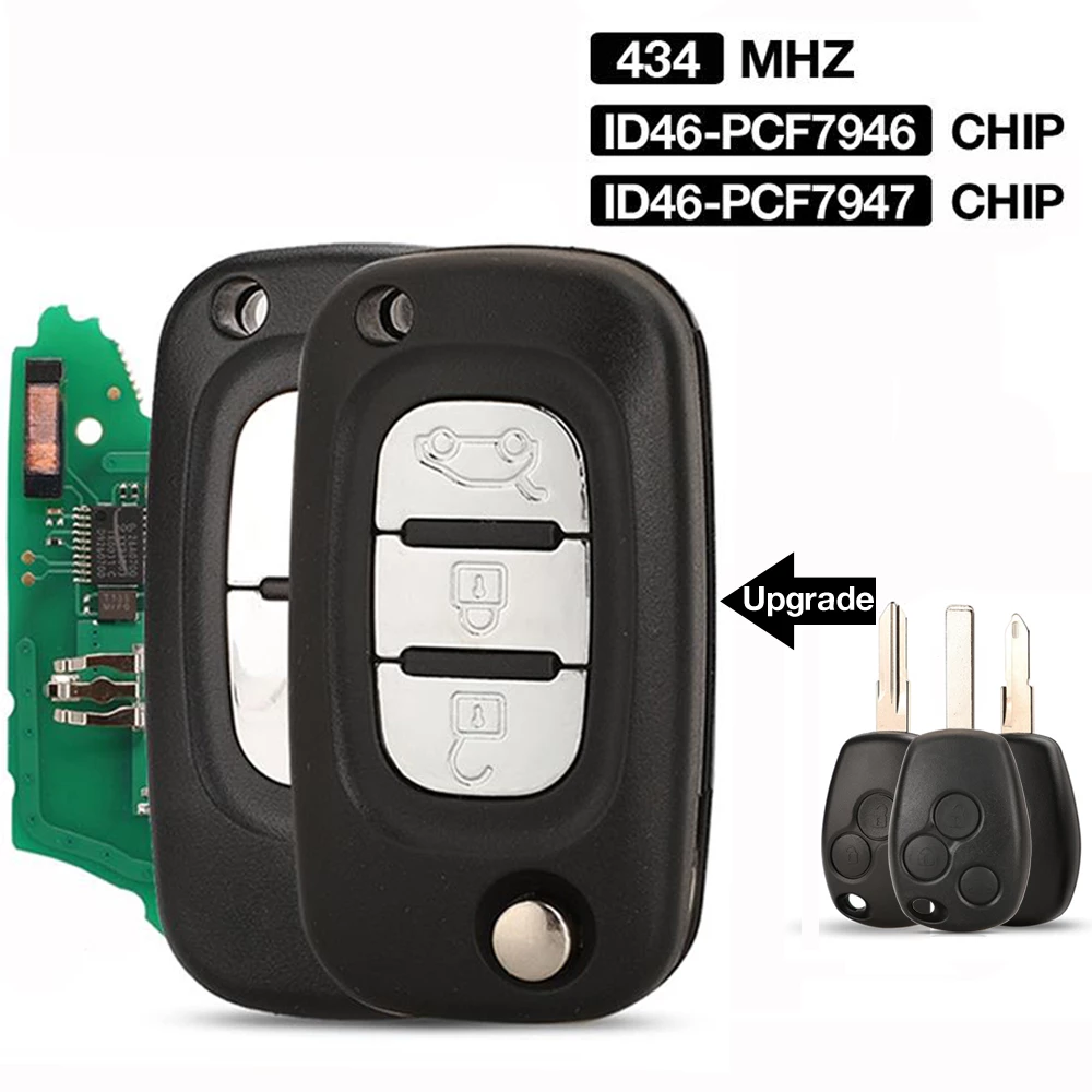 For Renault Modified Flip Car Remote Key 433Mhz ID46-7946 /7947 chip 2/ ...