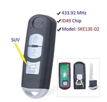 For Mazda CX-5 2017 2018 3 button SUV Smart Remote Key Id49 chip SKE13E-02