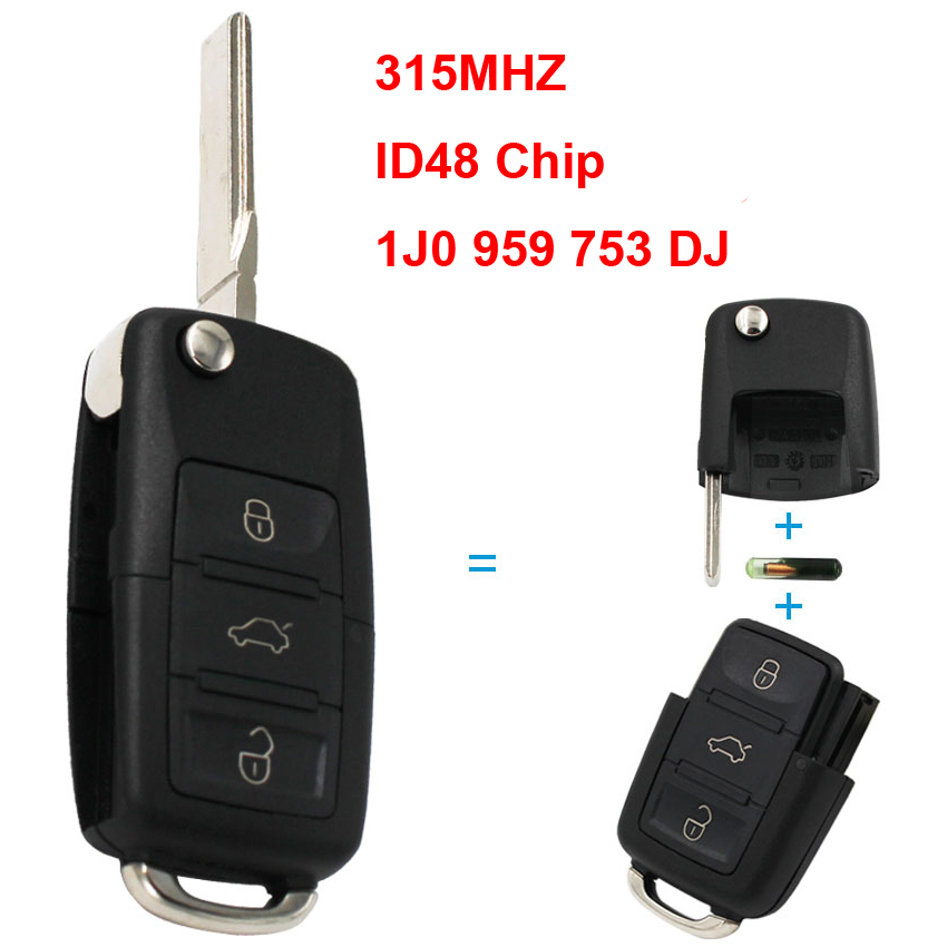 For VW Car Remote Key 315MHZ with ID48 Chip 1J0959753DJ