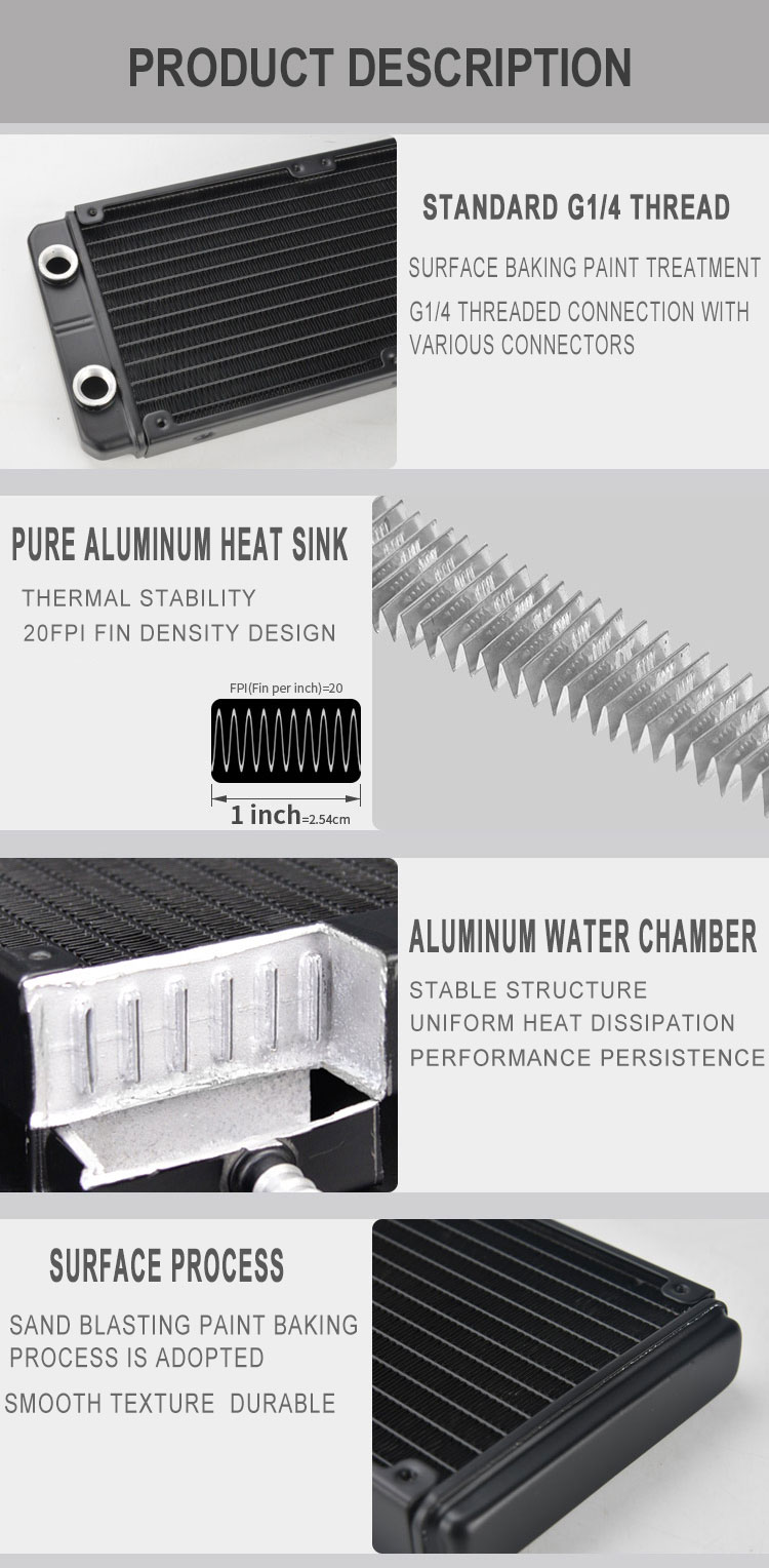 OCOCOO 480mm Water Cooling Radiator All Aluminum Heatsink G1/4 Thread ...