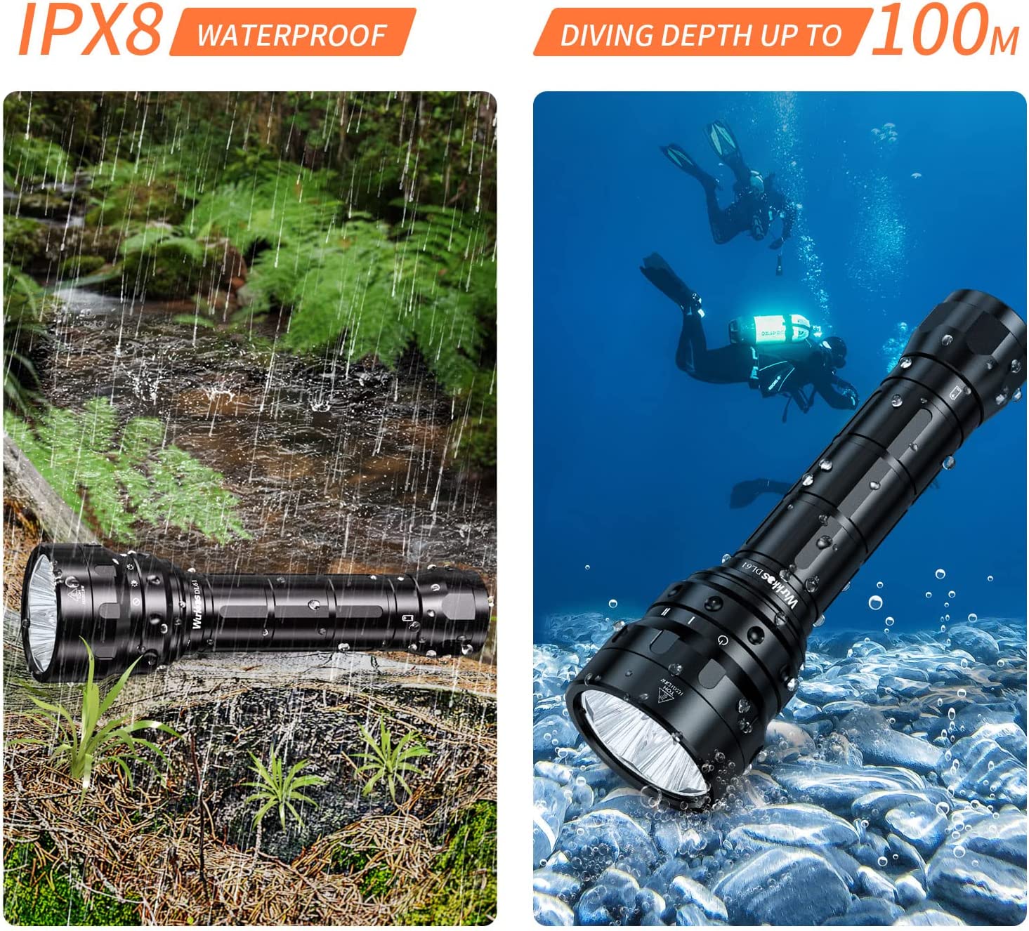 Wurkkos DL61 Powerful Bright Diving Flashlight 7000lm 6* XPL2 Dual ...