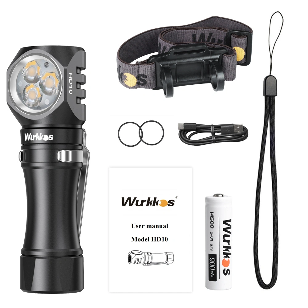 Wurkkos HD10 Mini Right Angle Flashlight, Max output 1200 Lumens/129M ...