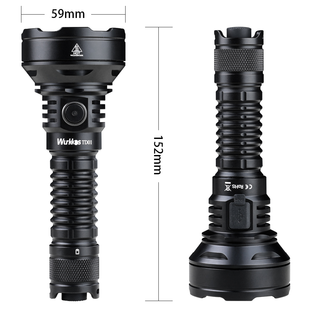 Wurkkos TD01/TD01C 21700 Rechargeable Tactical Flashlight LED USB-C ...