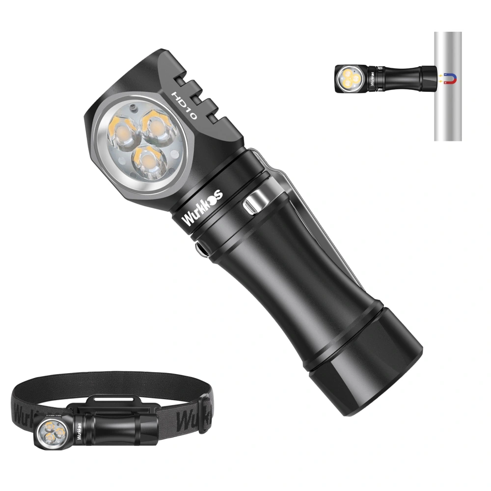 Wurkkos HD10 Mini Right Angle Flashlight, Max output 1200 Lumens/129M ...
