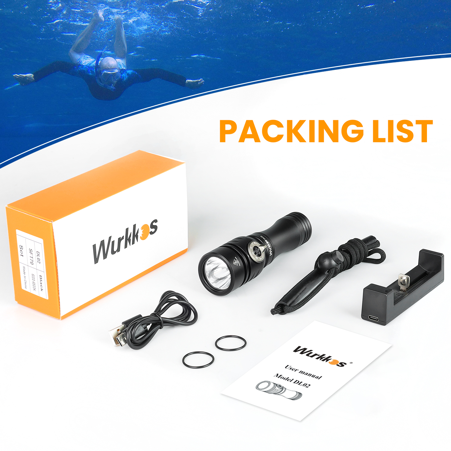 Wurkkos DL02 Amphibious Flashlight, 3000 Lumens 1627ft Long Range 6500K ...