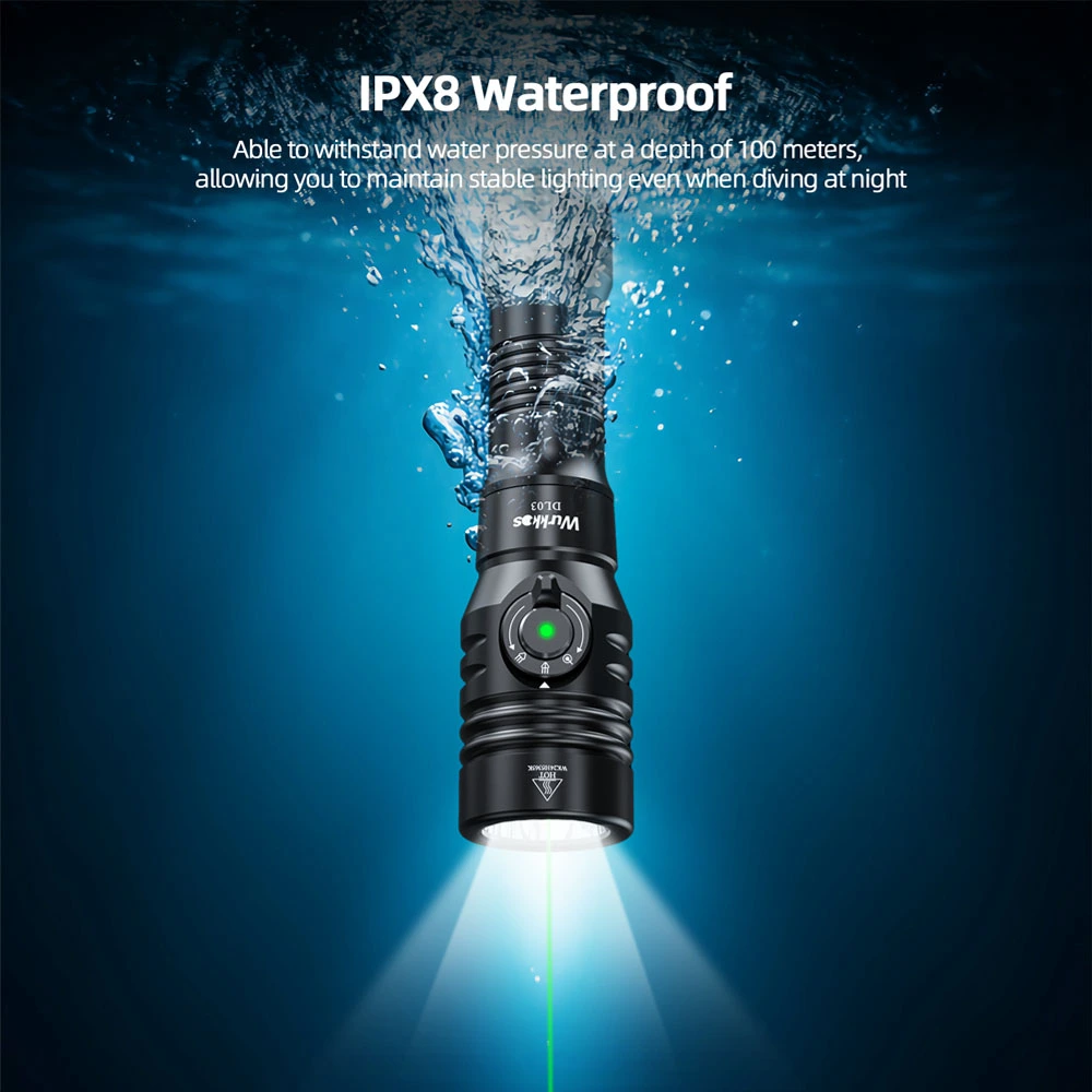 Wurkkos DL03 Professional Dive Light – 2800LM, 480M Beam, Green Laser ...