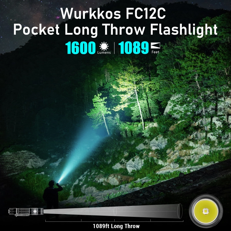 Wurkkos FC12C Buck Circuit Tactical Flashlight, Long-range 1600 LM/332 ...