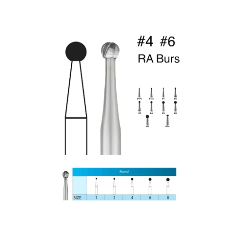 10pcs Dental RA #4 RA#6 Round Carbide Burs for low Speed Latch Type ...