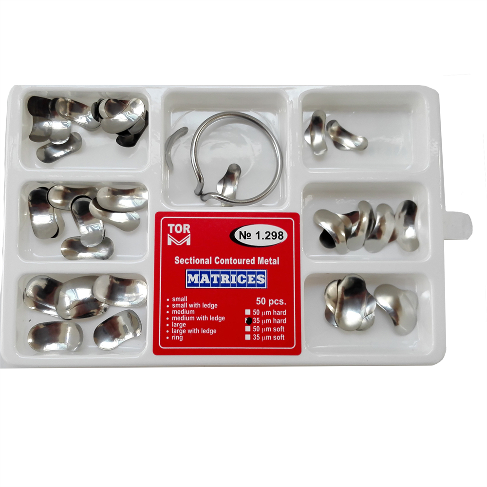 Set of Dental Metal Sectional Matrices Matrix 1.298 - 50 PCS + Ring
