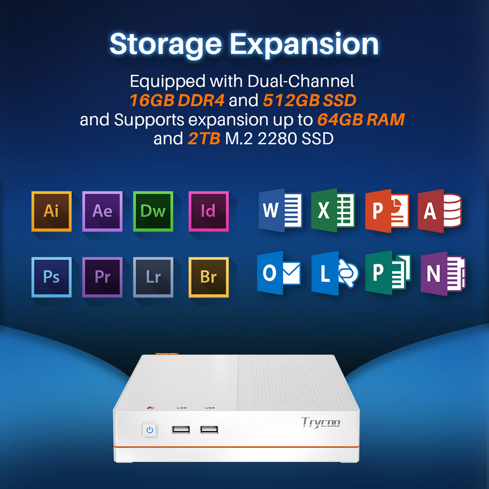 Trycoo HI-3 Mini Desktop Computers, 16GB RAM 512GB M.2 SSD Mini PC