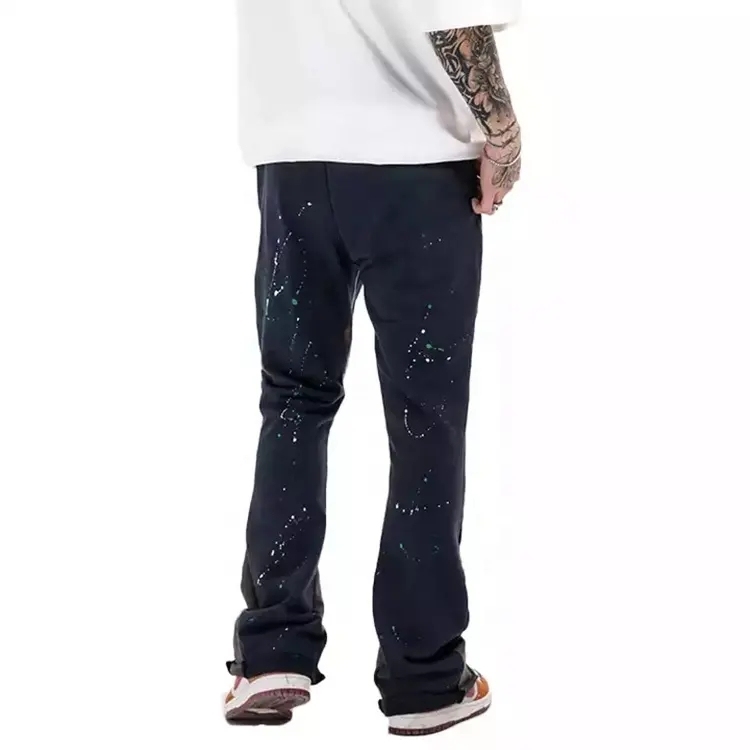 Custom Logo Flare Pants Wide Leg Baggy Streetwear Hip Hop Casual Paint ...