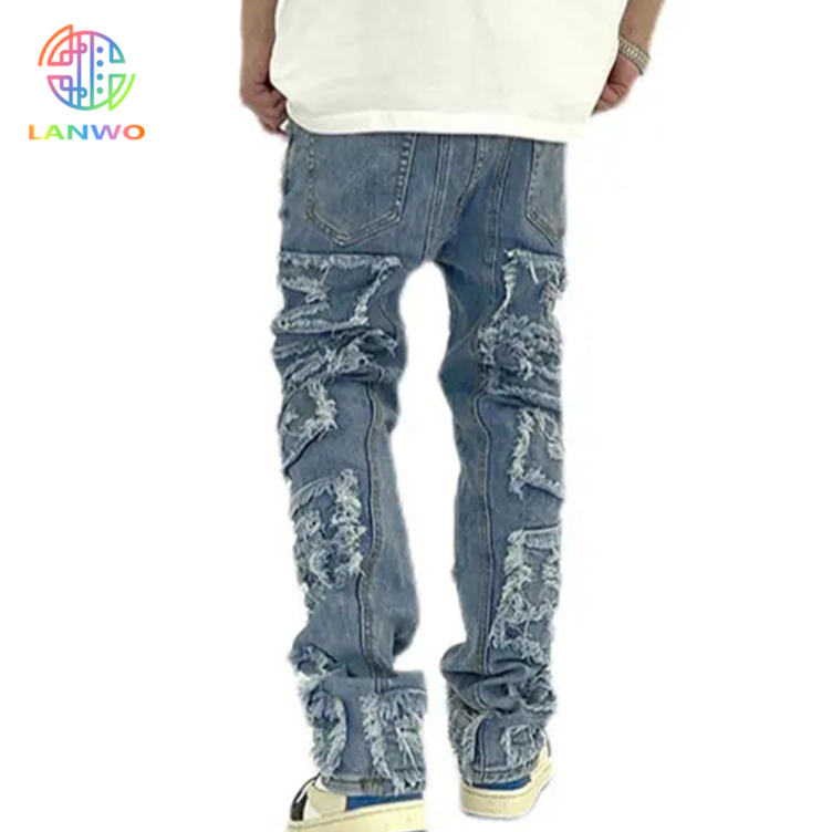Custom High Street Style Retro Raw Edge Ripped Hip Hop Streetwear Jeans ...