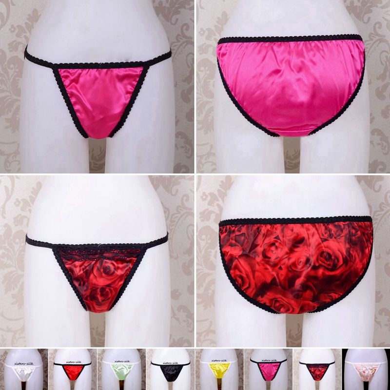 Women's 16mm 100% Mulberry Silk String Side Bikini Panties Knickers