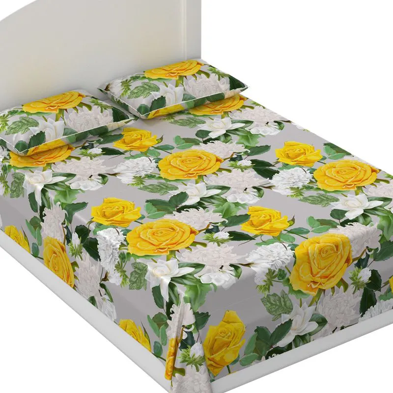 100% Mulberry Silk Yellow Rose Print Bedding Set