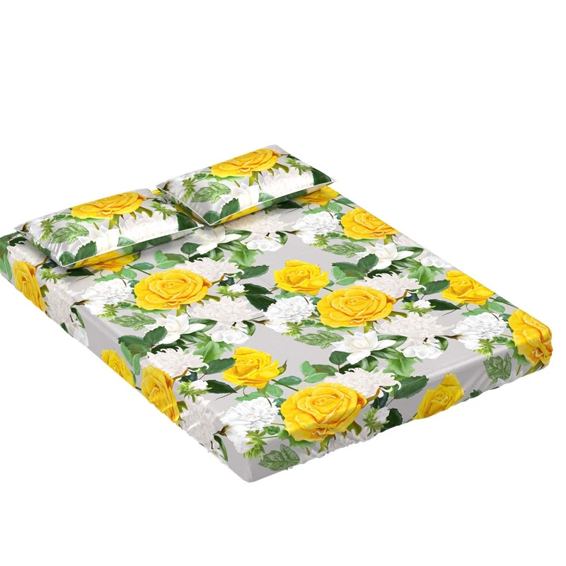 100% Mulberry Silk Yellow Rose Print Bedding Set