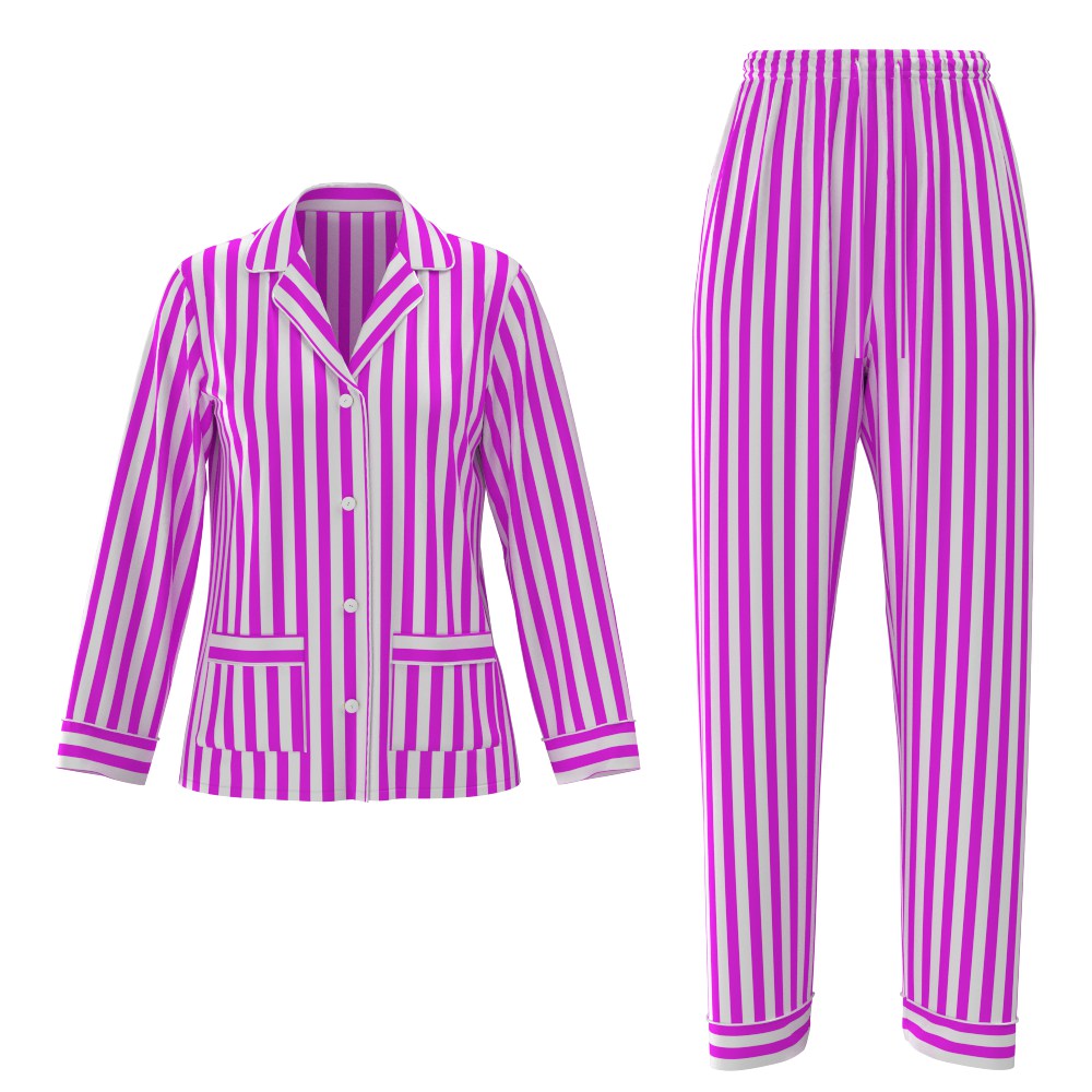Women's Pink And White Striped Silk Pajamas