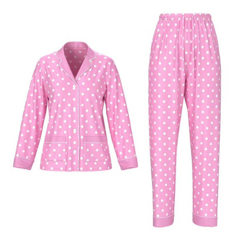 Women's Pink Polka Dot Silk Pajamas