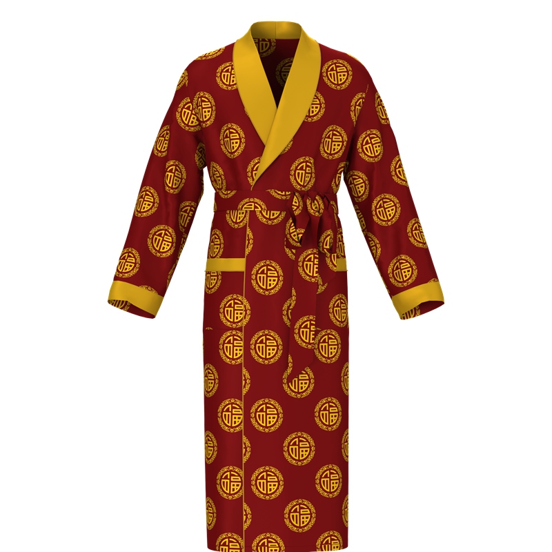 100% Silk Chinese Character Fu Print Robe For Men