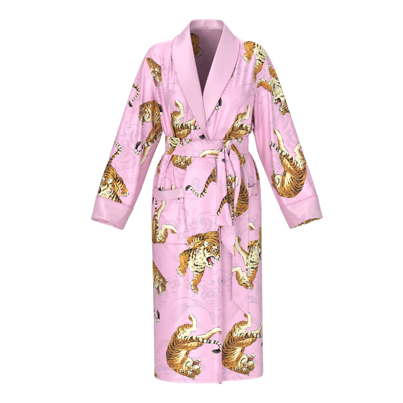 Women's Tiger Print Silk Robe