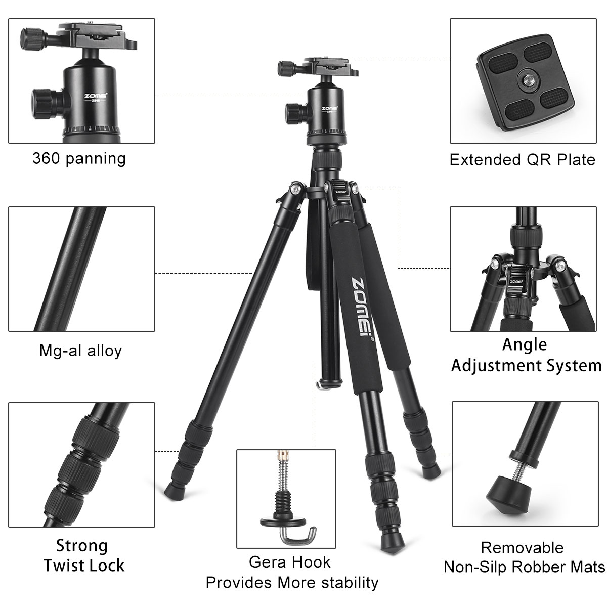 ZOMEi Z818 Heavy Duty Tripod Monopod for DSLR Cameras