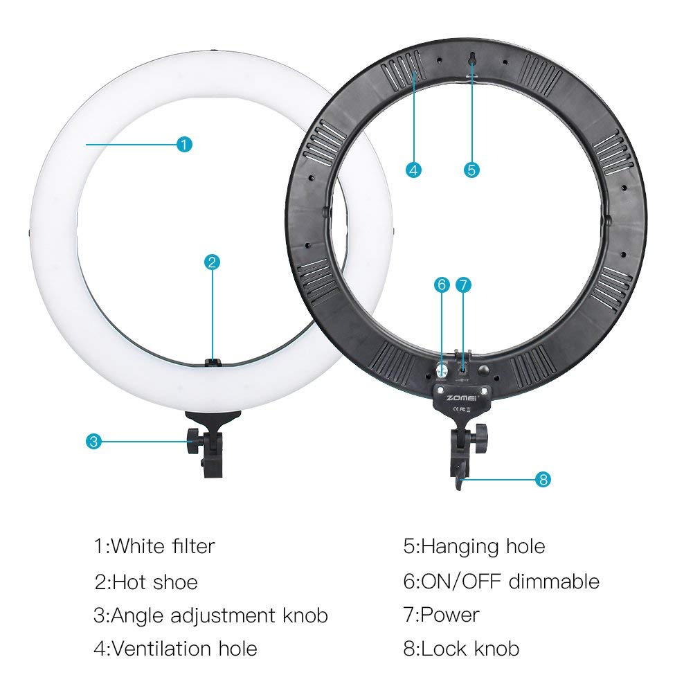 ZOMEi 18-inch LED Circle Ring Lights Soft for Skin Kit 50W with Tripod ...