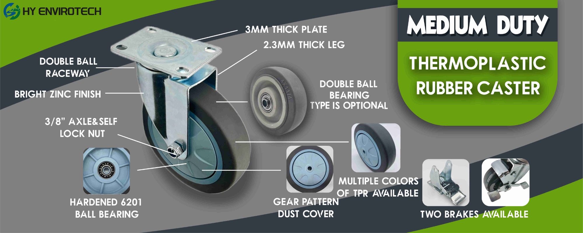 Medium Duty Thermo Plastic Rubber Caster-Top Plate | Caster-HY ENVIROTECH