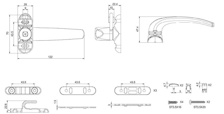 cylindrical window handle aluminum for external opening window