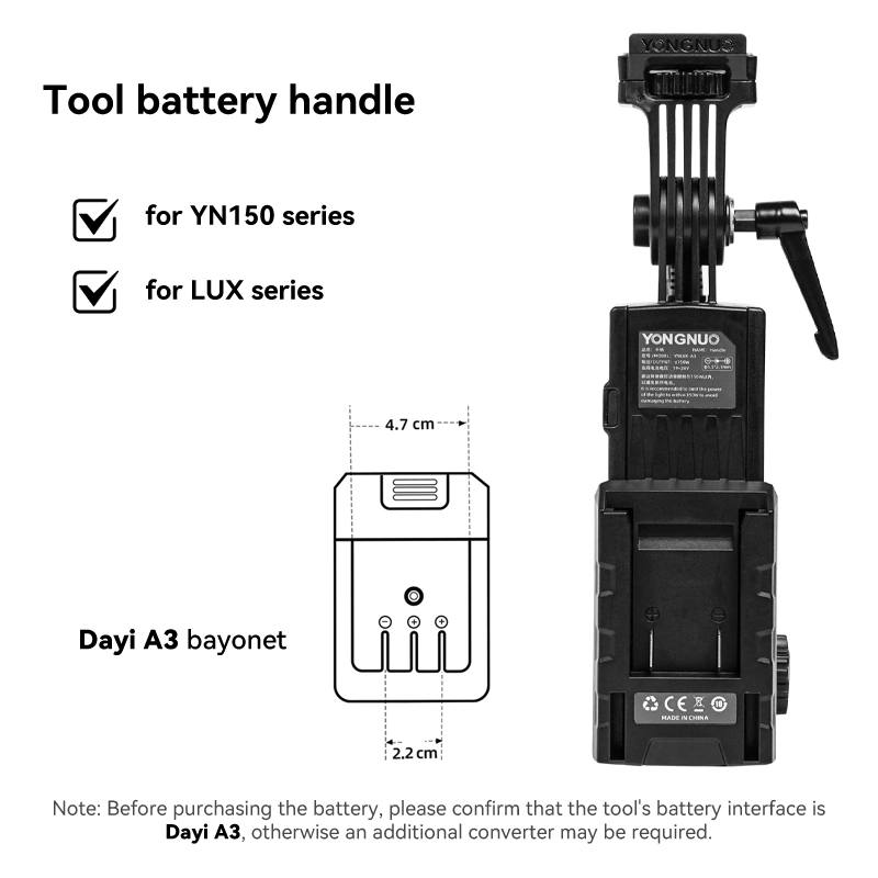 NP-F, V Mount Battery Handle for YNLUX100, YNLUX100 PRO, YNLUX200