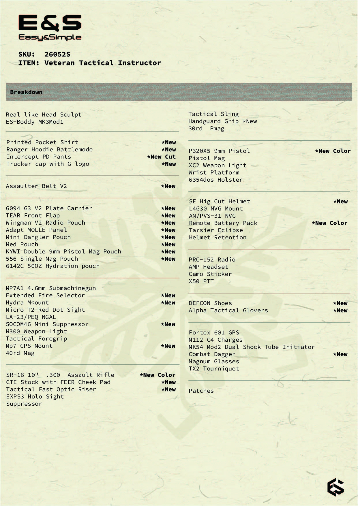 Easy&Simple 26052S Veteran Tactical Instructor