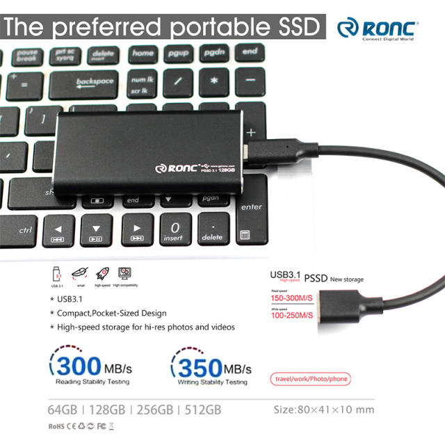 64-512GB - USB 3.1 Type C Up to 350MB/S, USB C External Solid State ...