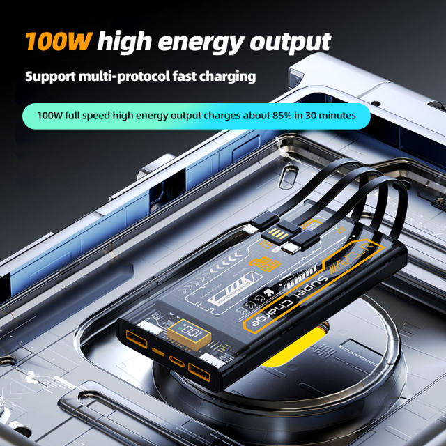 Fast Charging Transparent Cyber Punk 10000 mAh Power Bank with cables ...