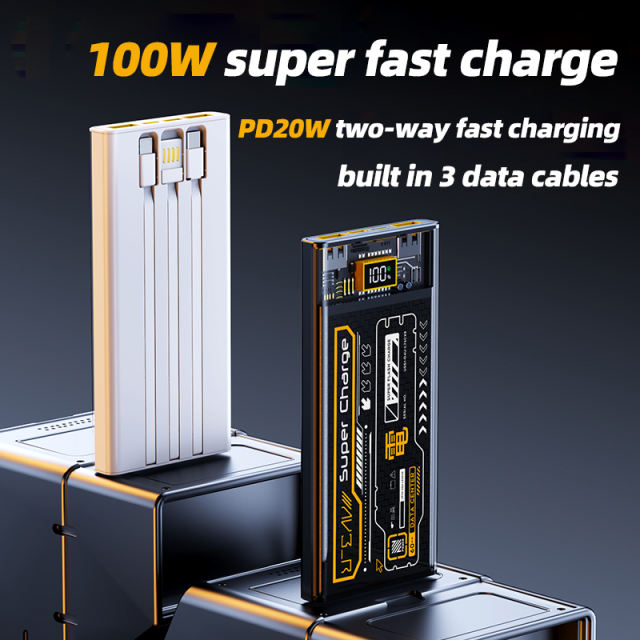 Fast Charging Transparent Cyber Punk 10000 mAh Power Bank with cables ...