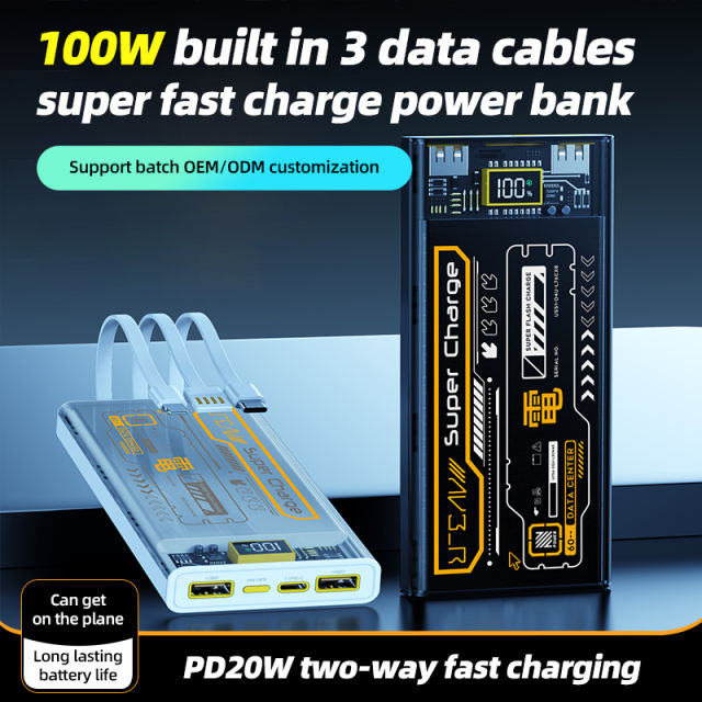Fast Charging Transparent Cyber Punk 10000 mAh Power Bank with cables ...