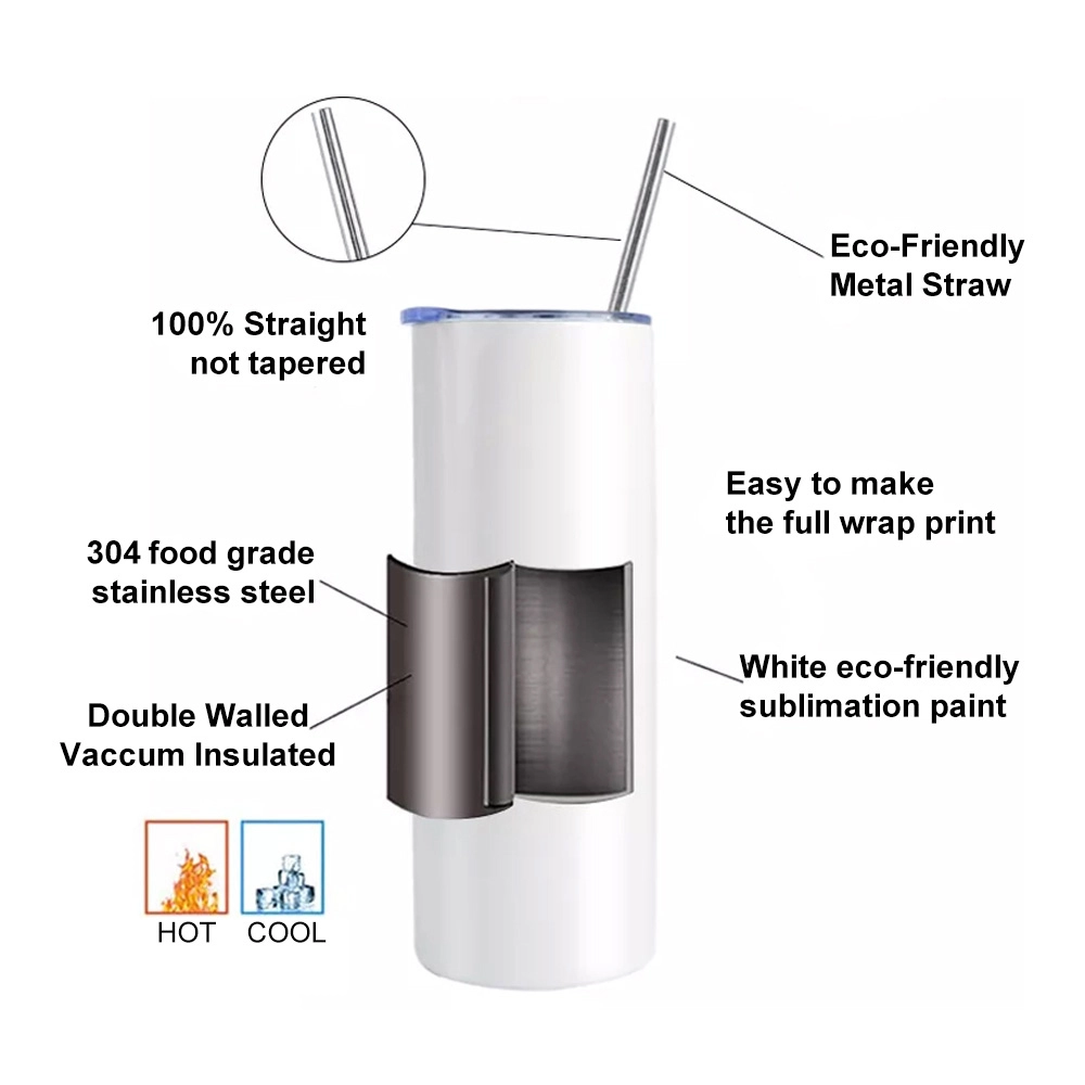 KOCDAM 25 Pack 20oz White Sublimation Straight Skinny Tumbler Blanks ...