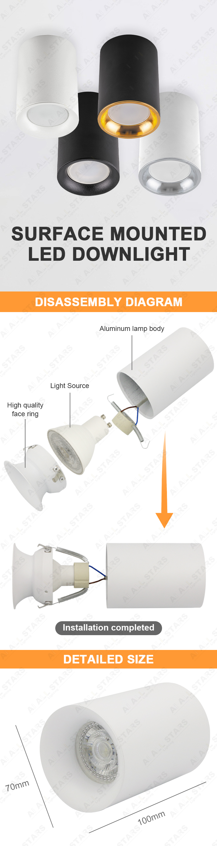 Surface Mount Cylinder Downlight,LED Down Light Fixture Housing