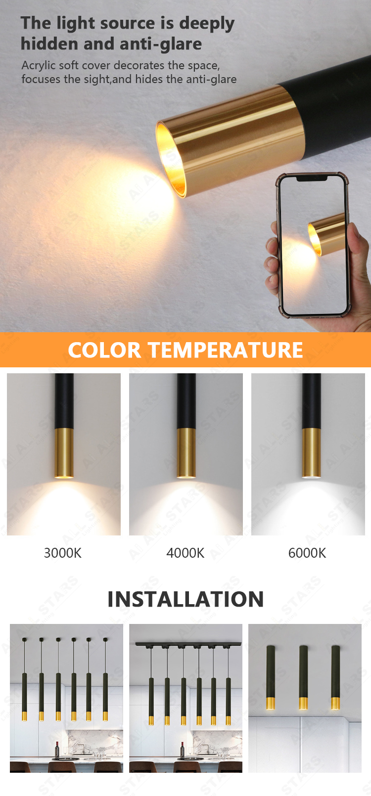 Modern New Led Tube Ceiling Pendant Lighting Fixture Lampara Dining ...