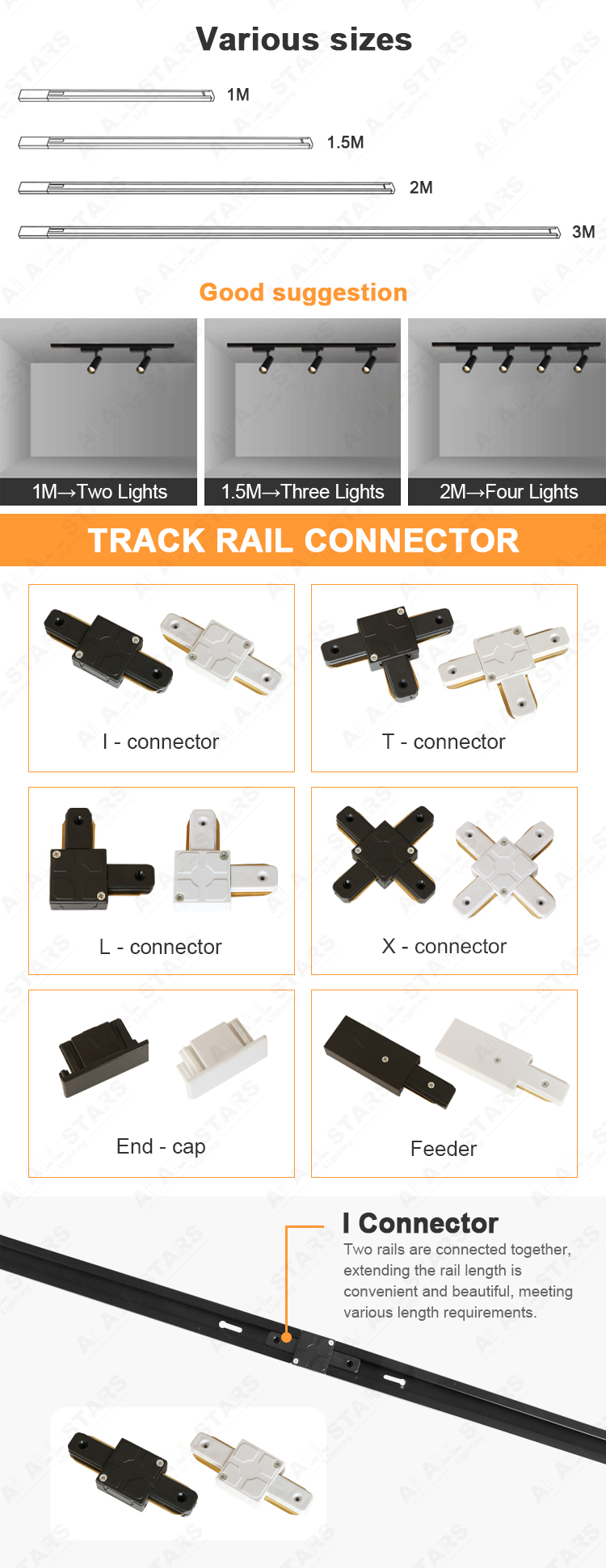 High Quality Modern 1m 1.5m 2m 2 Wires Led Line System Track Light Rail ...