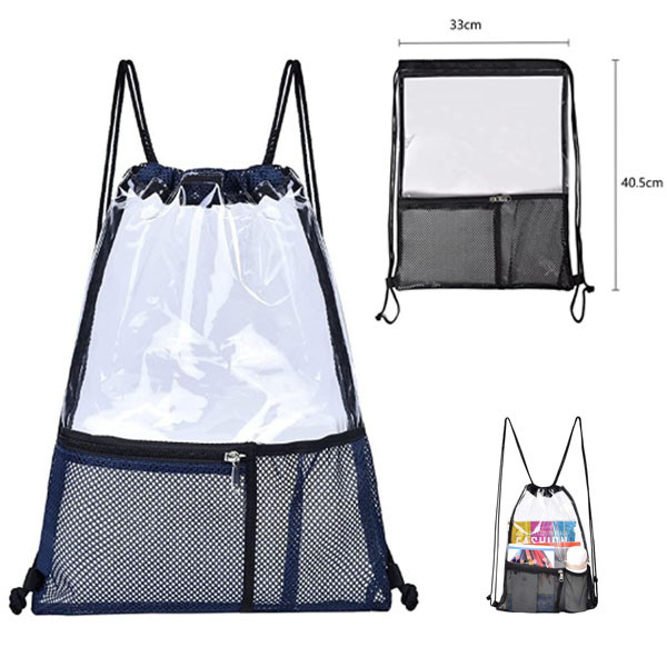 Clear Drawstring Backpack W/ Mesh Pockets,New products