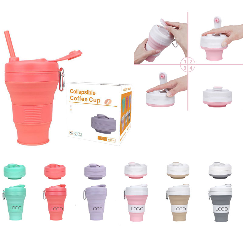 20 oz Silicone Collapsible Coffee Cup W/ Carabiner,Mugs