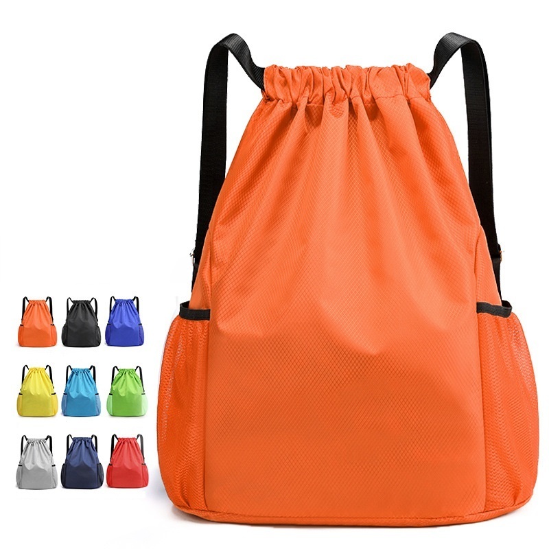 600D Oxford Drawstring Backpack W/ Mesh Pockets,Bags