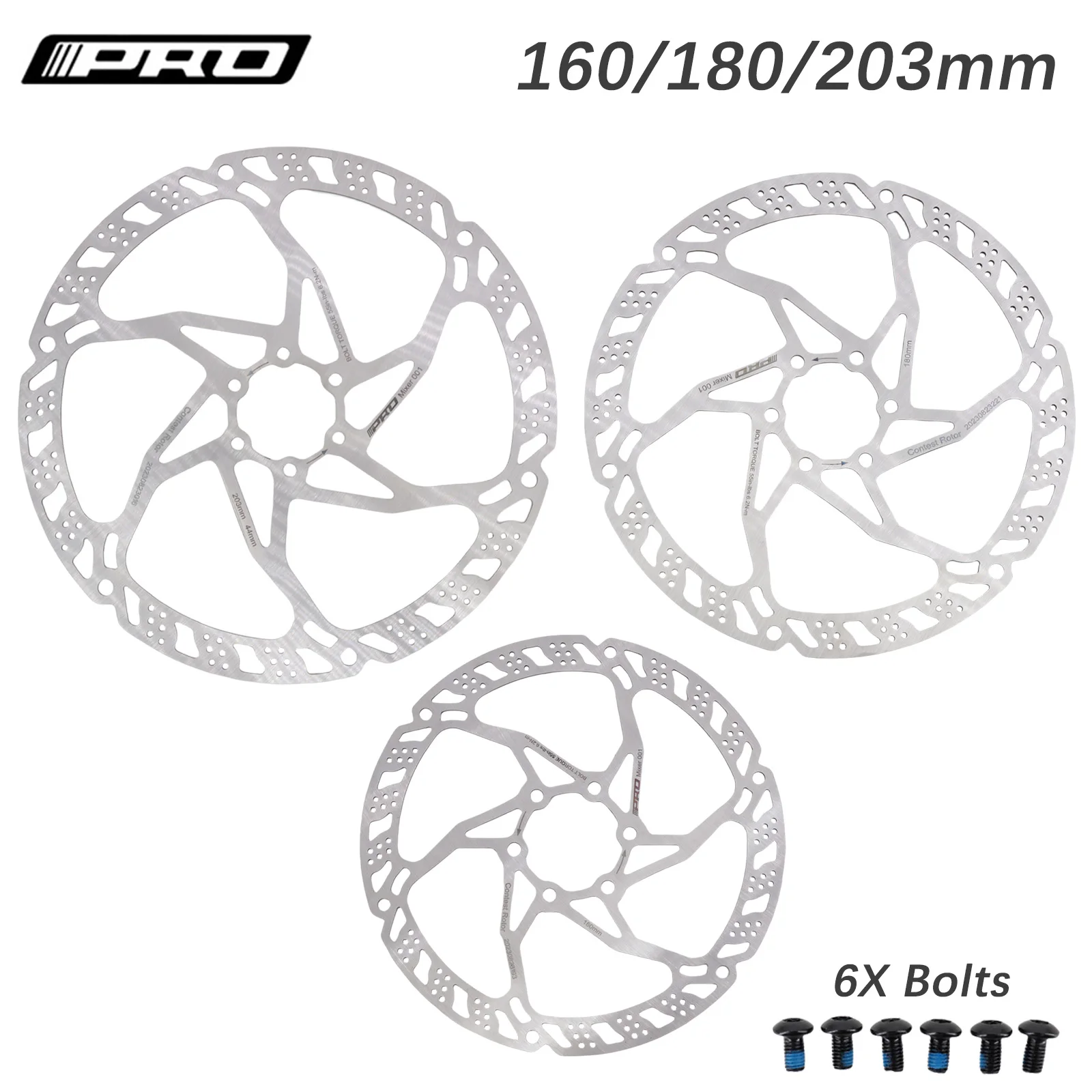 IIIPRO Bike Disc Brake Stainless Steel Rotor 160mm 180mm 203mm for MTB Road Bike Lightweight 6 ...