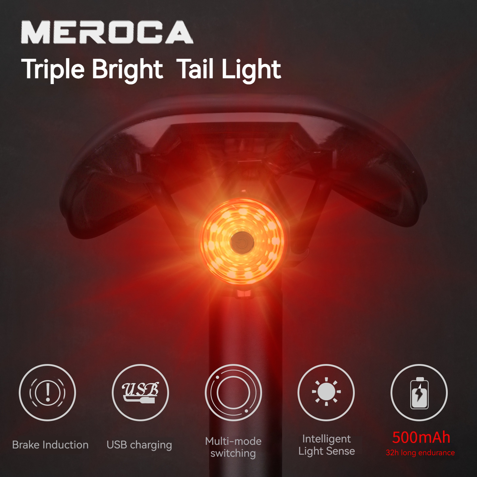 Meroca Bike Tail Light Intelligent induction Brake Light USB Charging ...