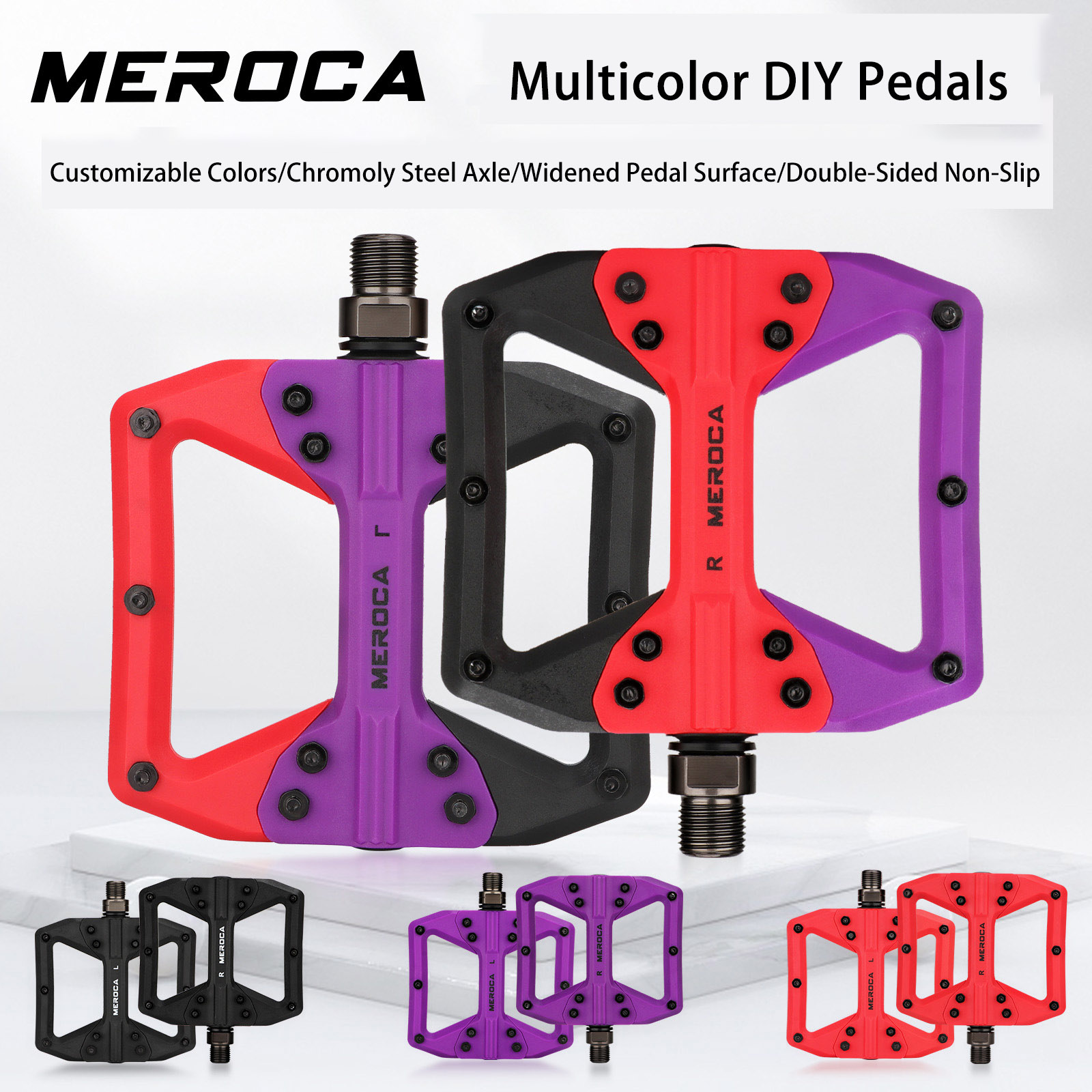 MEROCA Nylon Pedals Mountain and Road Bike Multi-Colored Bearing Pedals Large Platform Pedals ...