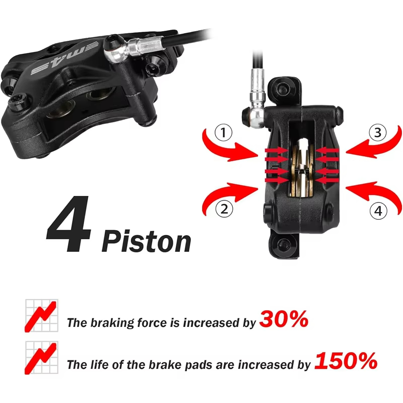 MEROCA M4S 4-Piston Mountain Bike Hydraulic Disc Brakes Front 850mm ...