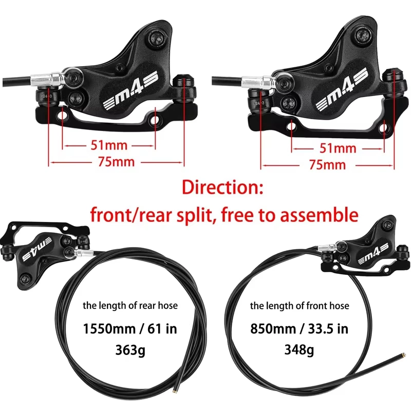 MEROCA M4S 4-Piston Mountain Bike Hydraulic Disc Brakes Front 850mm ...