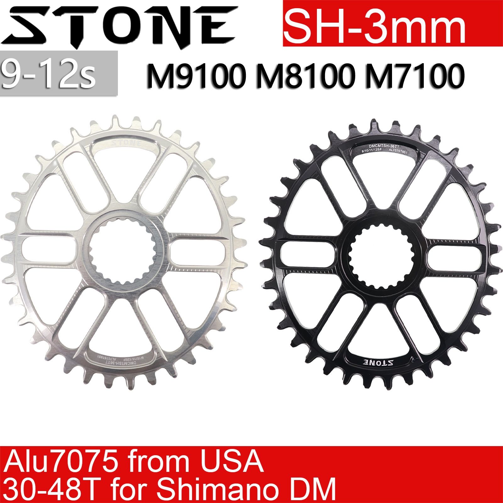 Stone Chainring For 12s Shimano m9100 m8100 m7100 m6100 Oval 30T to 48T 12 speed Direct Mount ...
