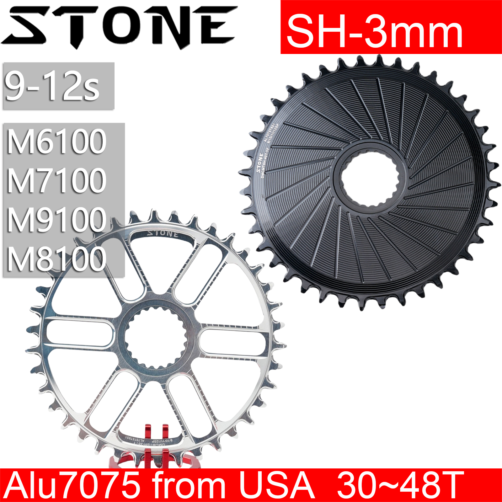 Stone Chainring For 12s Shimano M9100 M8100 M7100 M6100 Round 30T to 48T 12 Speed Direct Mount ...