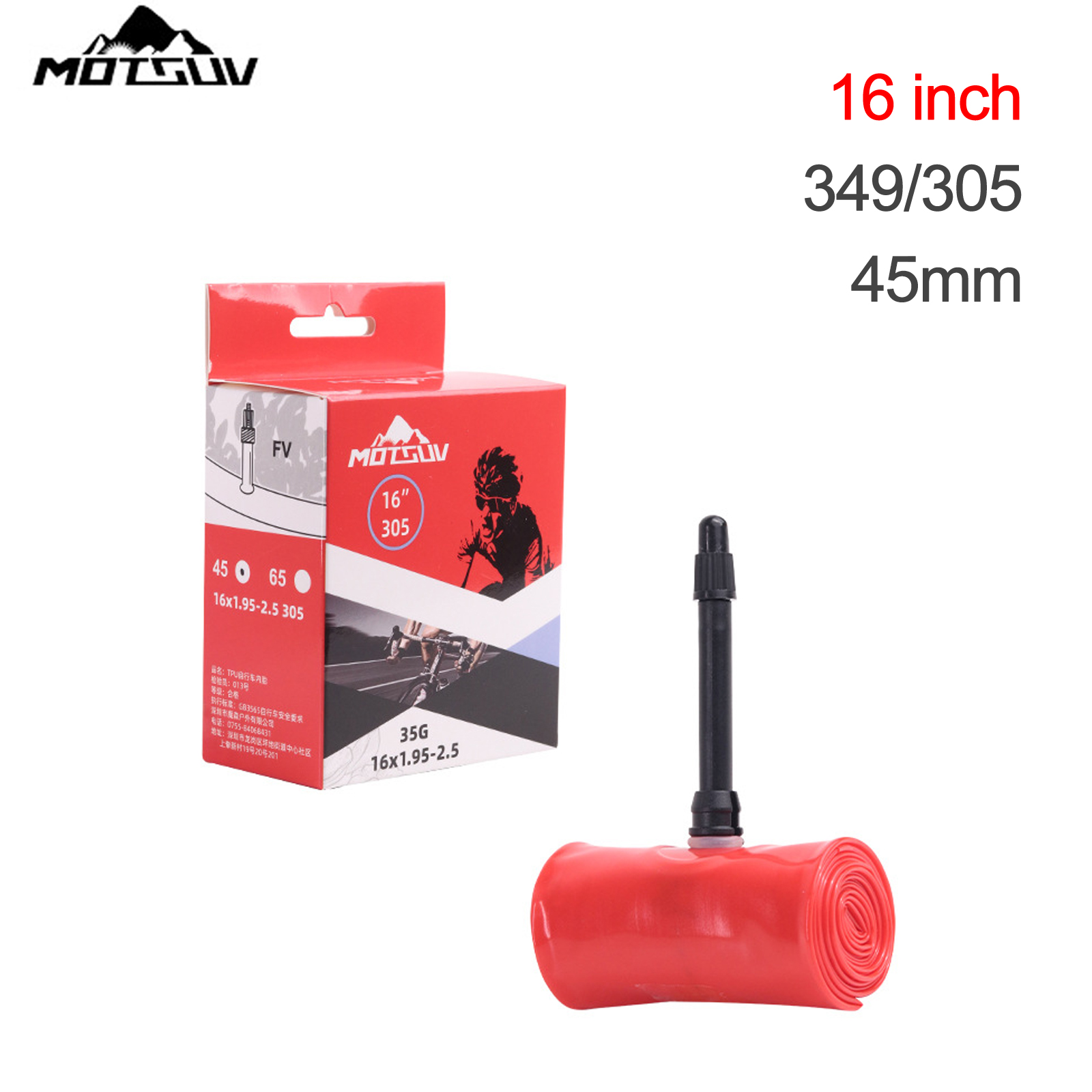 MOTSUV Road Bike Inner Tube TPU Ultralight 20G-35G 45mm 16inch 349/305 Reinforced Inner Tube ...