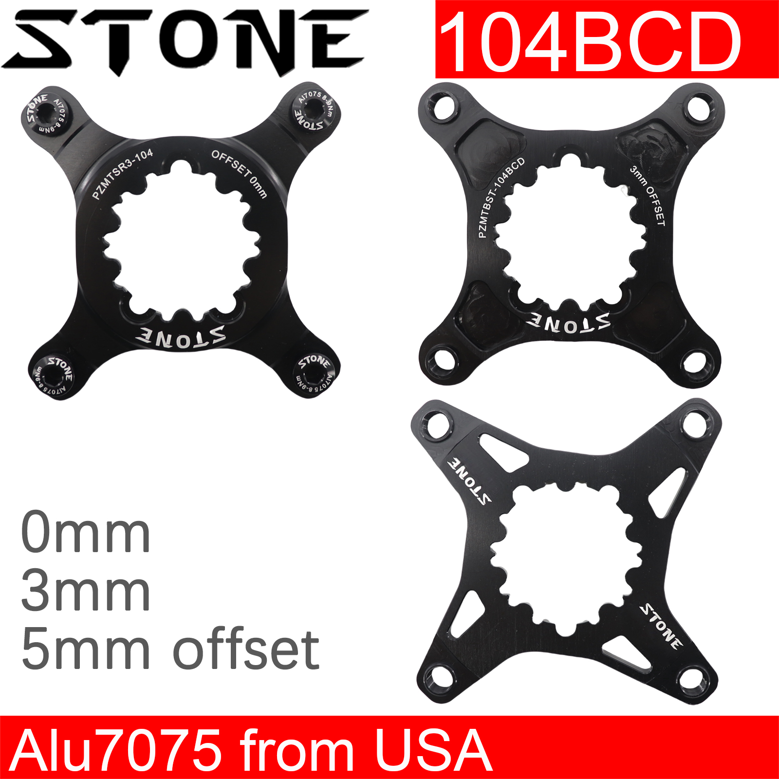 STONE bike chainring spider adapter 104bcd 0mm 3mm 5mm offset convert ...