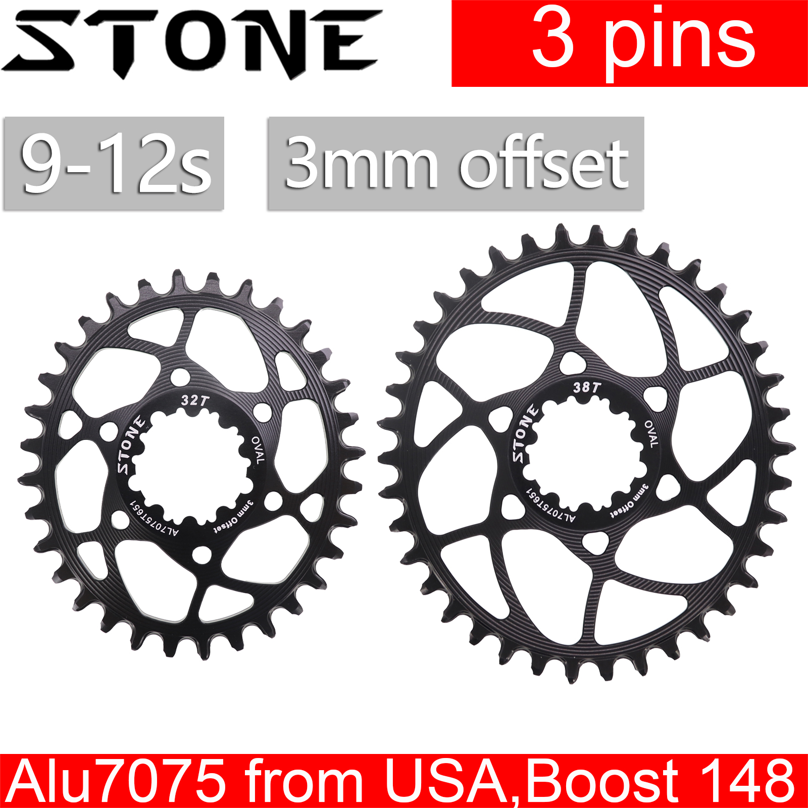 Stone Chainring GXP 3mm offset Oval for Sram Boost 148 DUB bb30 Direct ...
